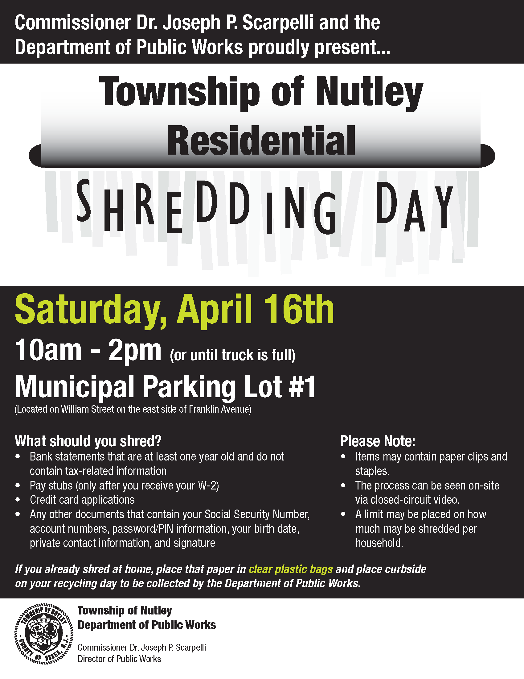 Township of Nutley New Jersey - Residential Shredding Day